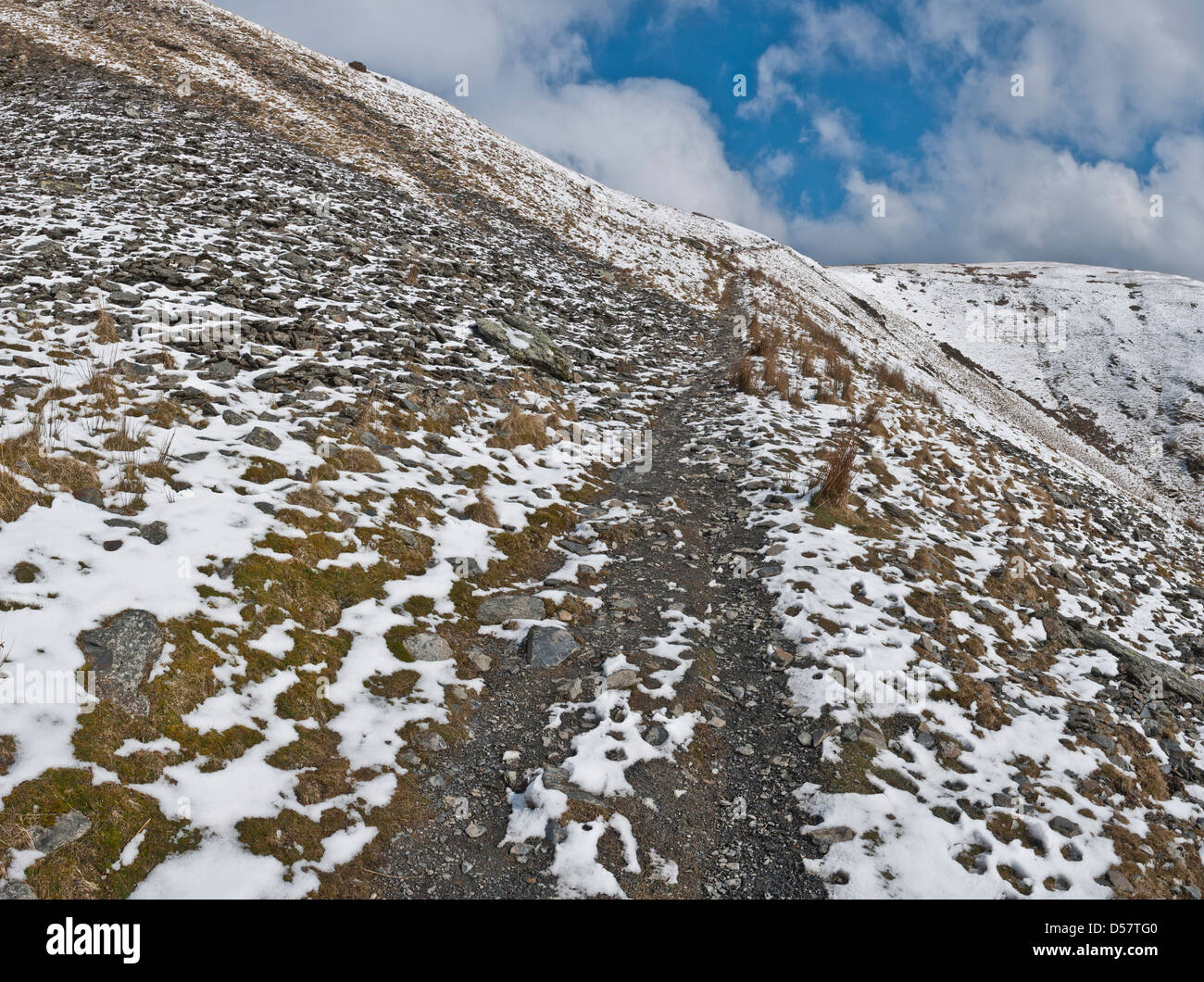 Snowy path up Mousthwaite Comb near Scales, Lake District, Cumbria ...
