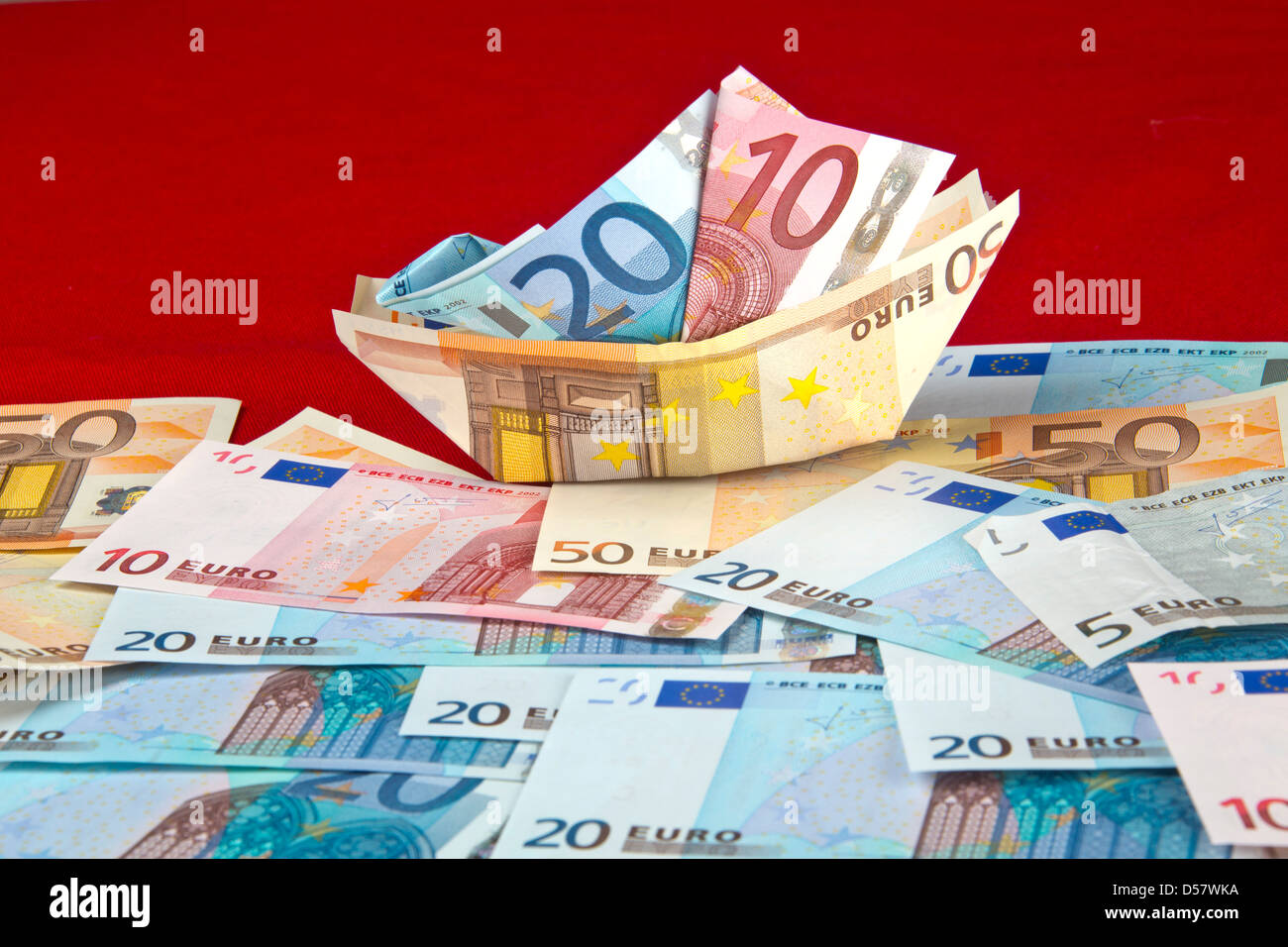 Euros bank notes. paper boat Money.Eurozone, European curency, Floating ...