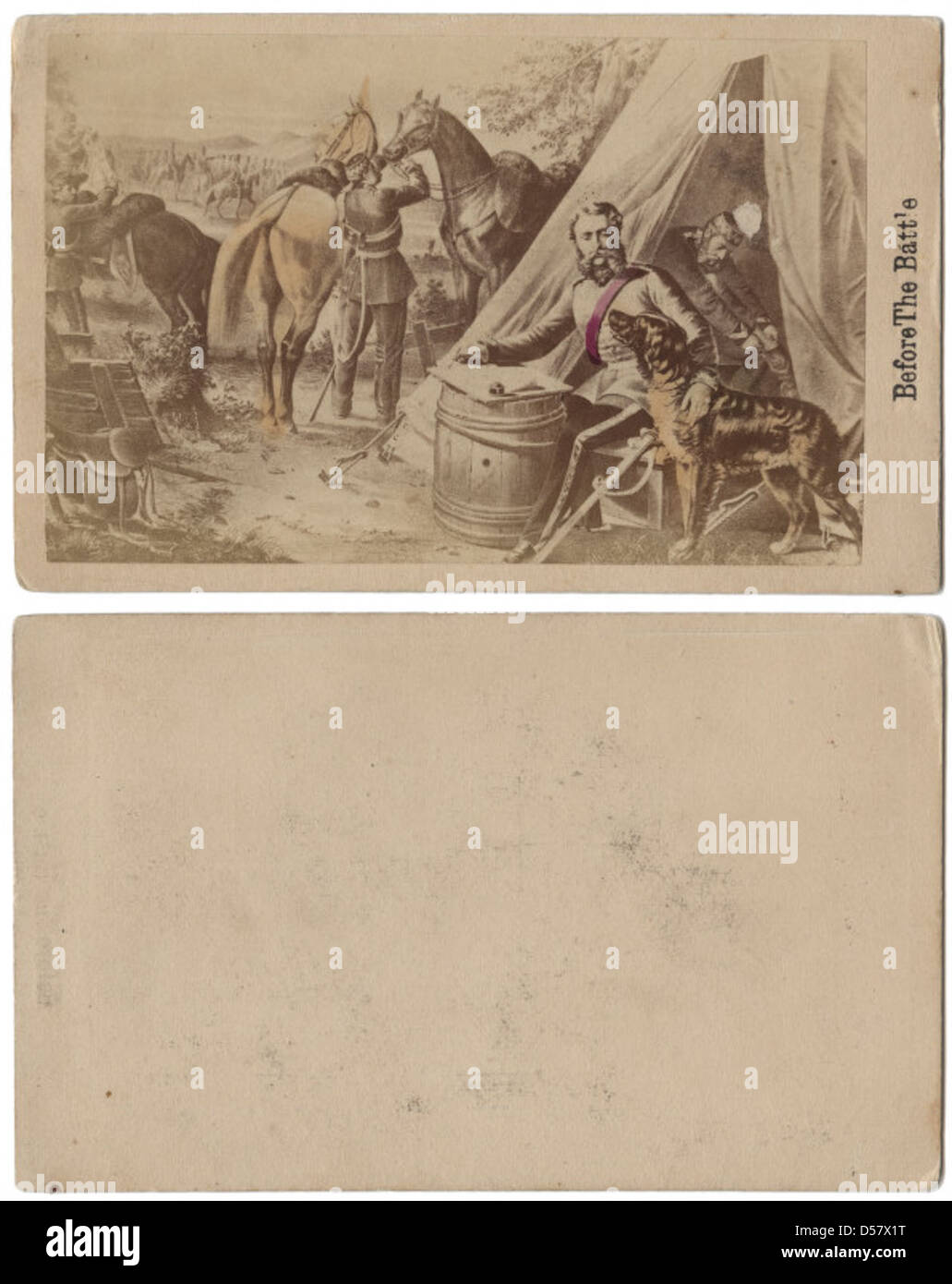 A depiction of soldiers preparing before a battle, featuring animals ...