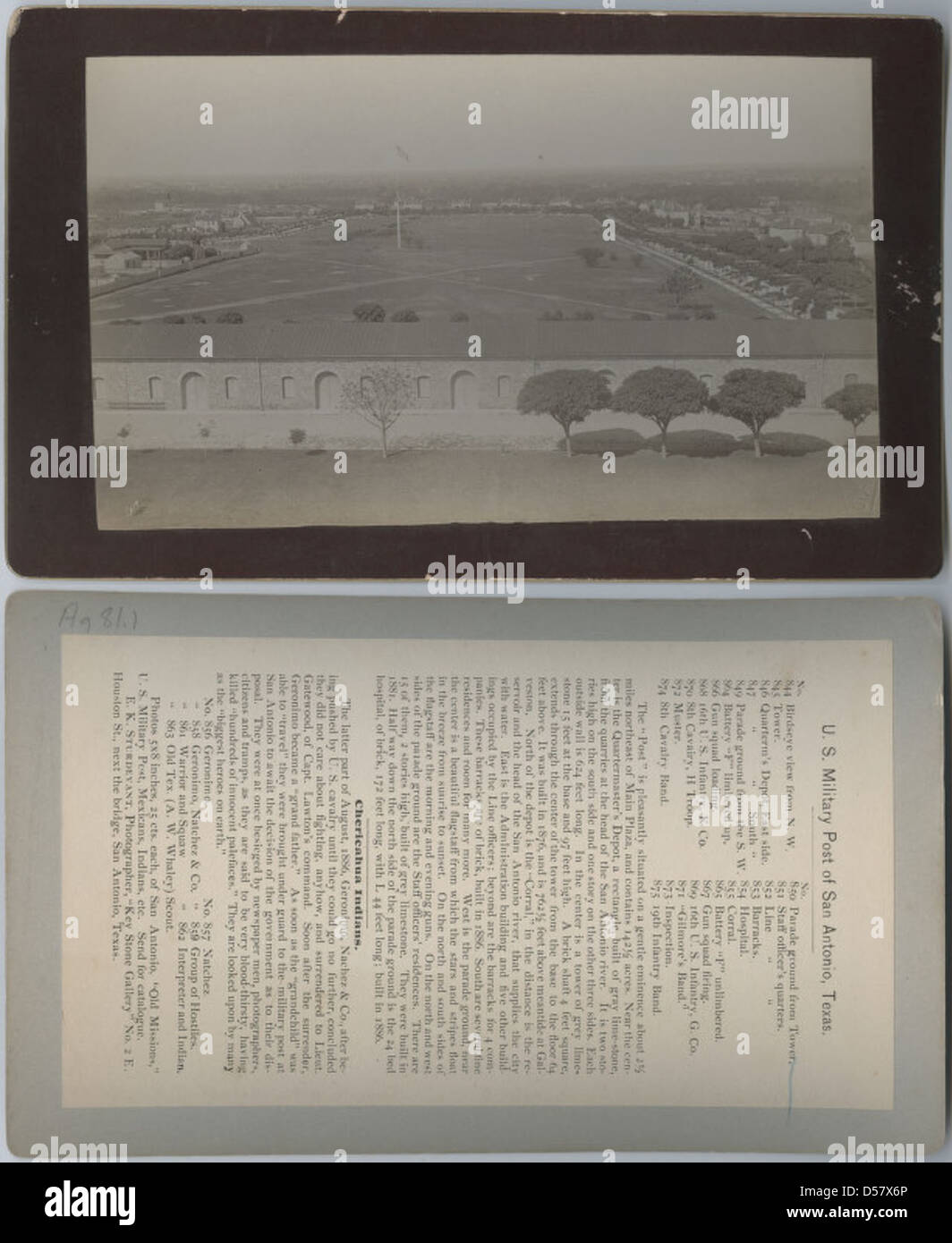 An aerial view of a Texas parade ground, with flagpoles and wide open ...