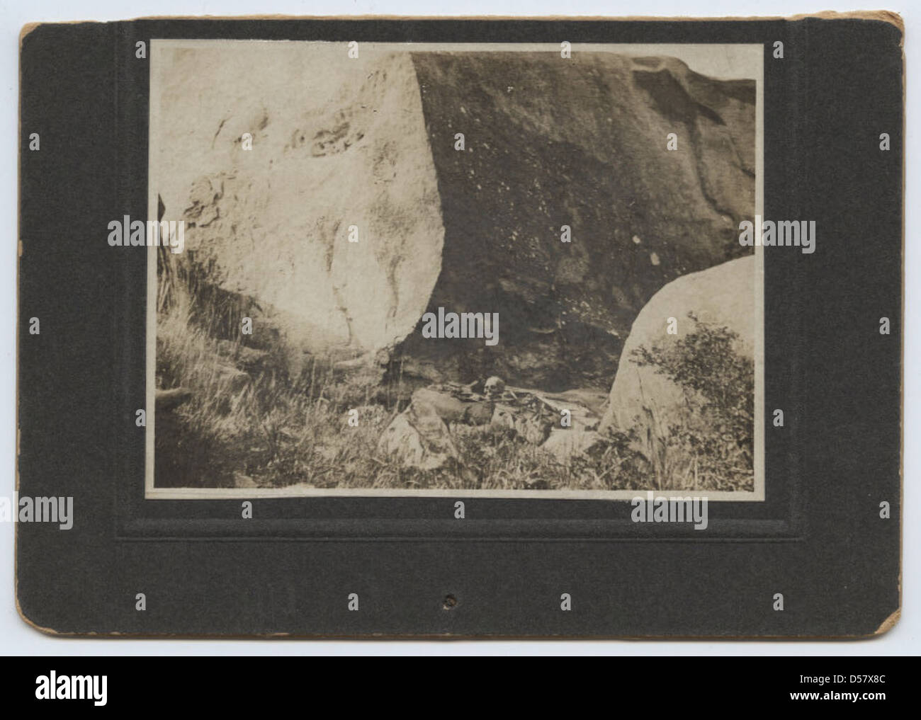 A photograph showing the discovery of human remains in a cave on the ...