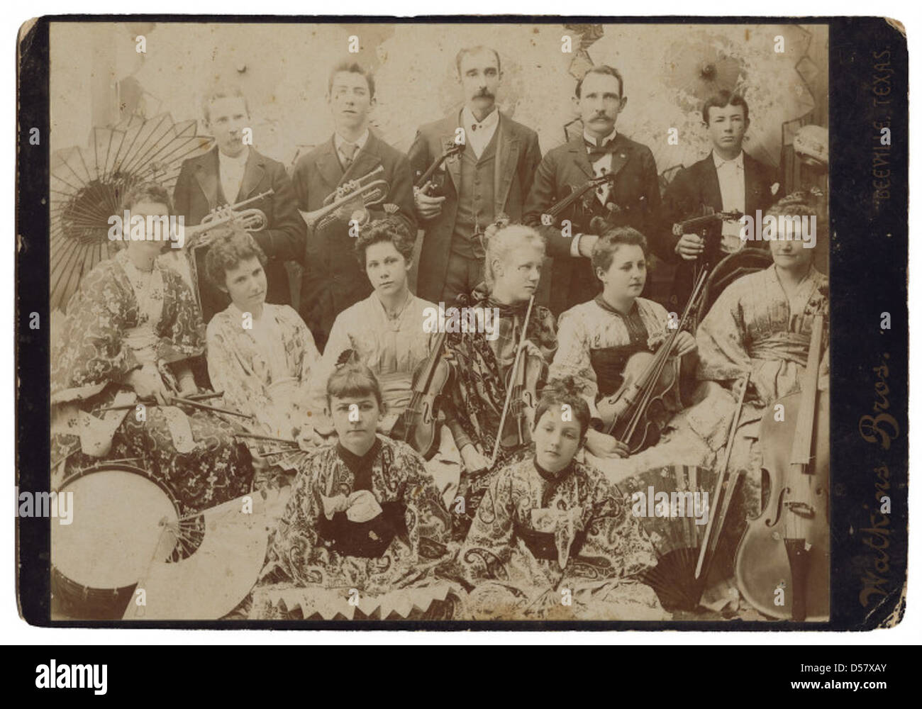 [Band with their instruments, women in kimono dress] Stock Photo - Alamy