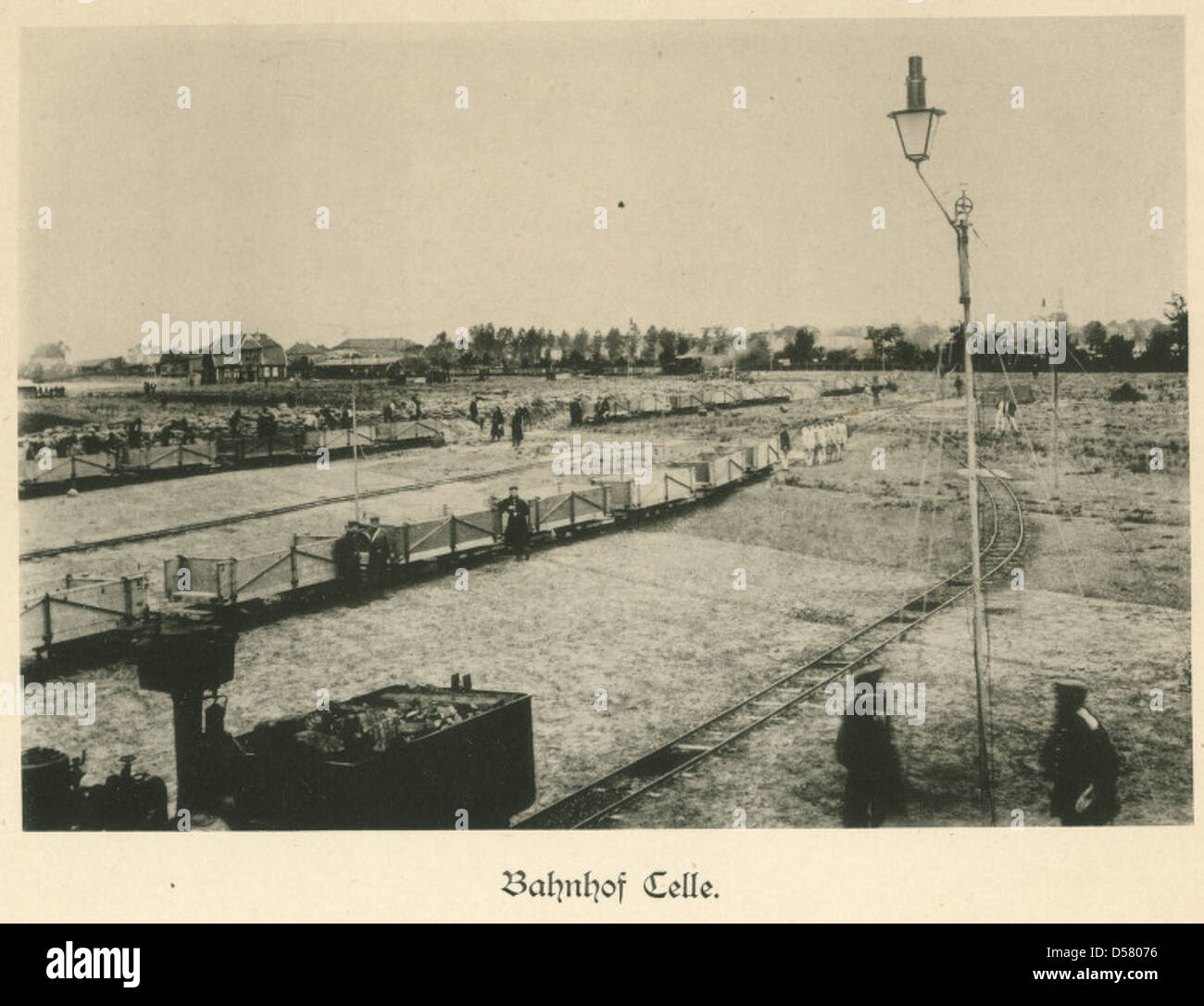 A photograph of a military maneuver at the Bahnhof Celle train station ...
