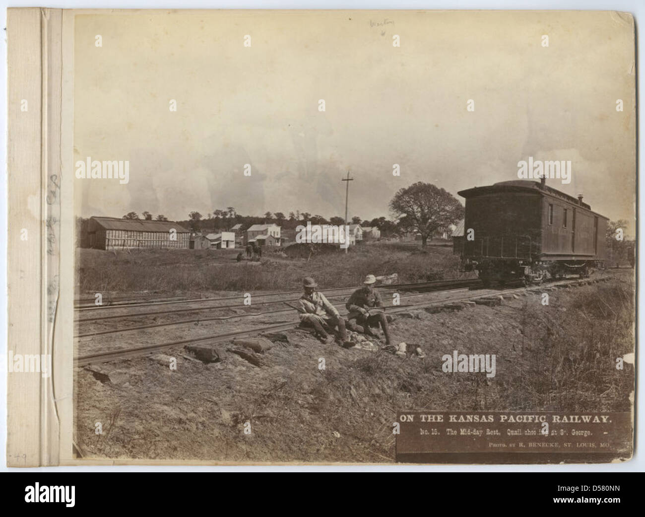 A scene depicting hunters taking a mid-day rest while quail shooting at ...
