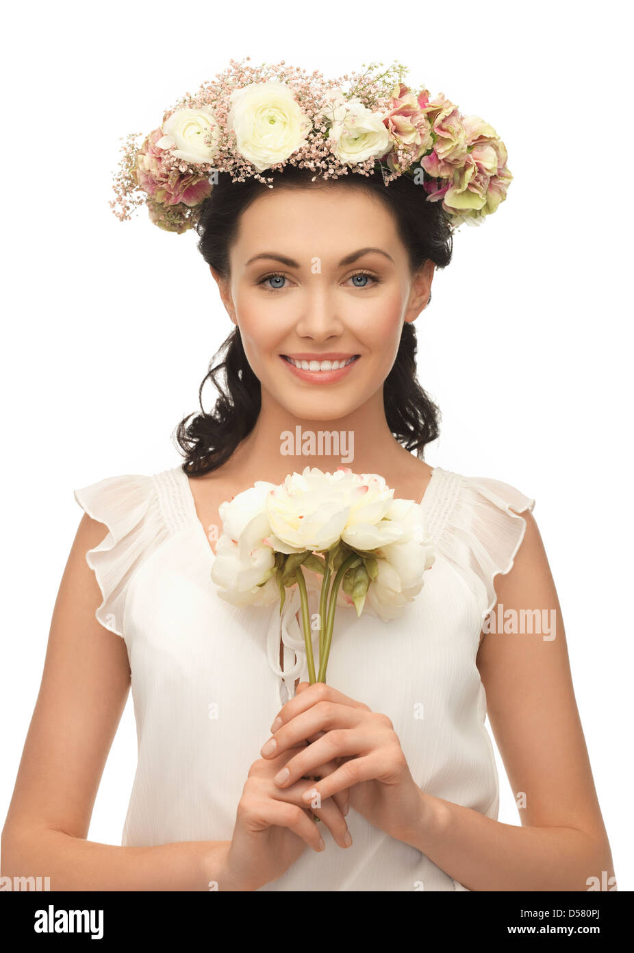 woman wearing wreath of flowers Stock Photo - Alamy