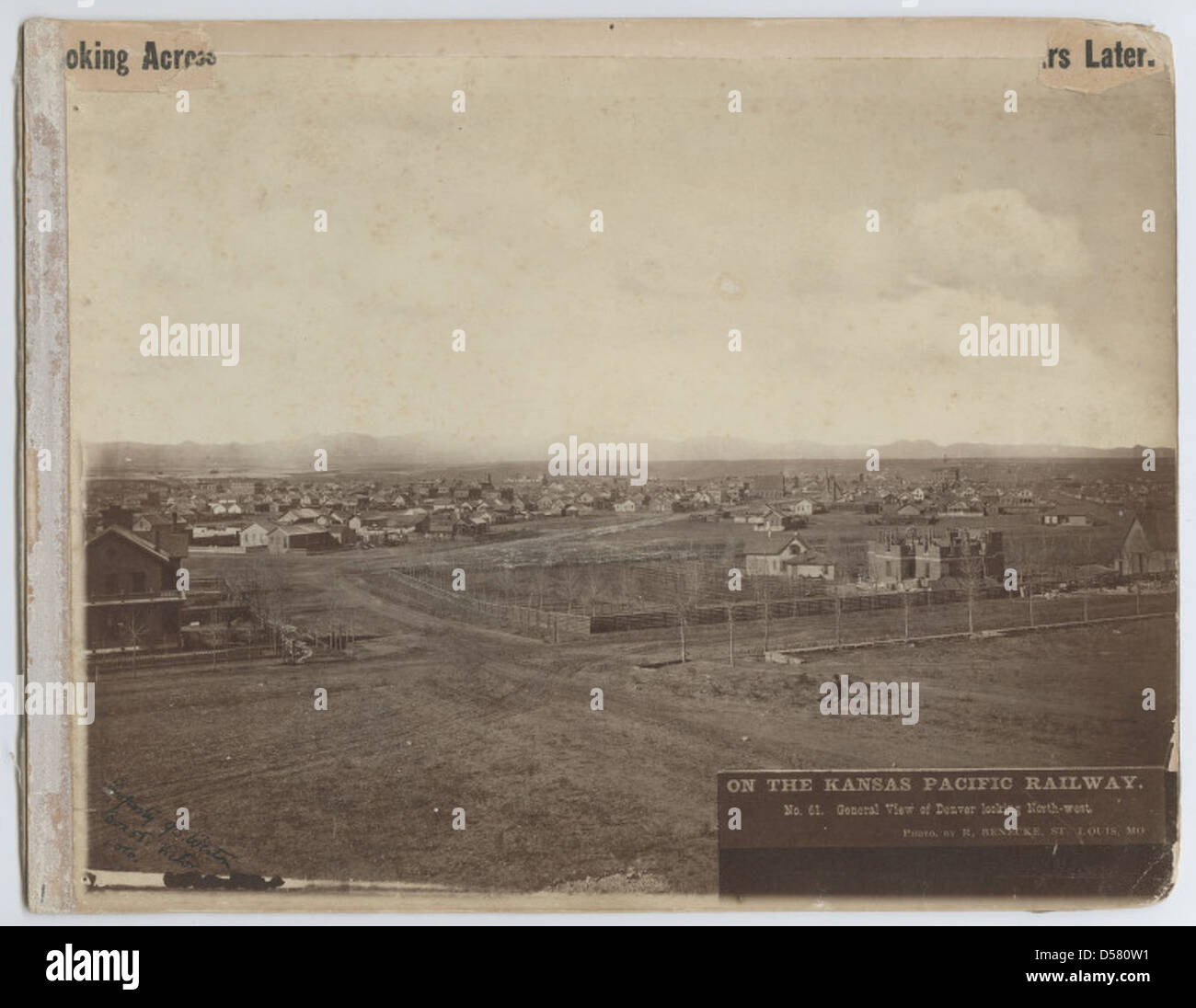 A historical view of Denver, Colorado, showing the city's skyline with ...