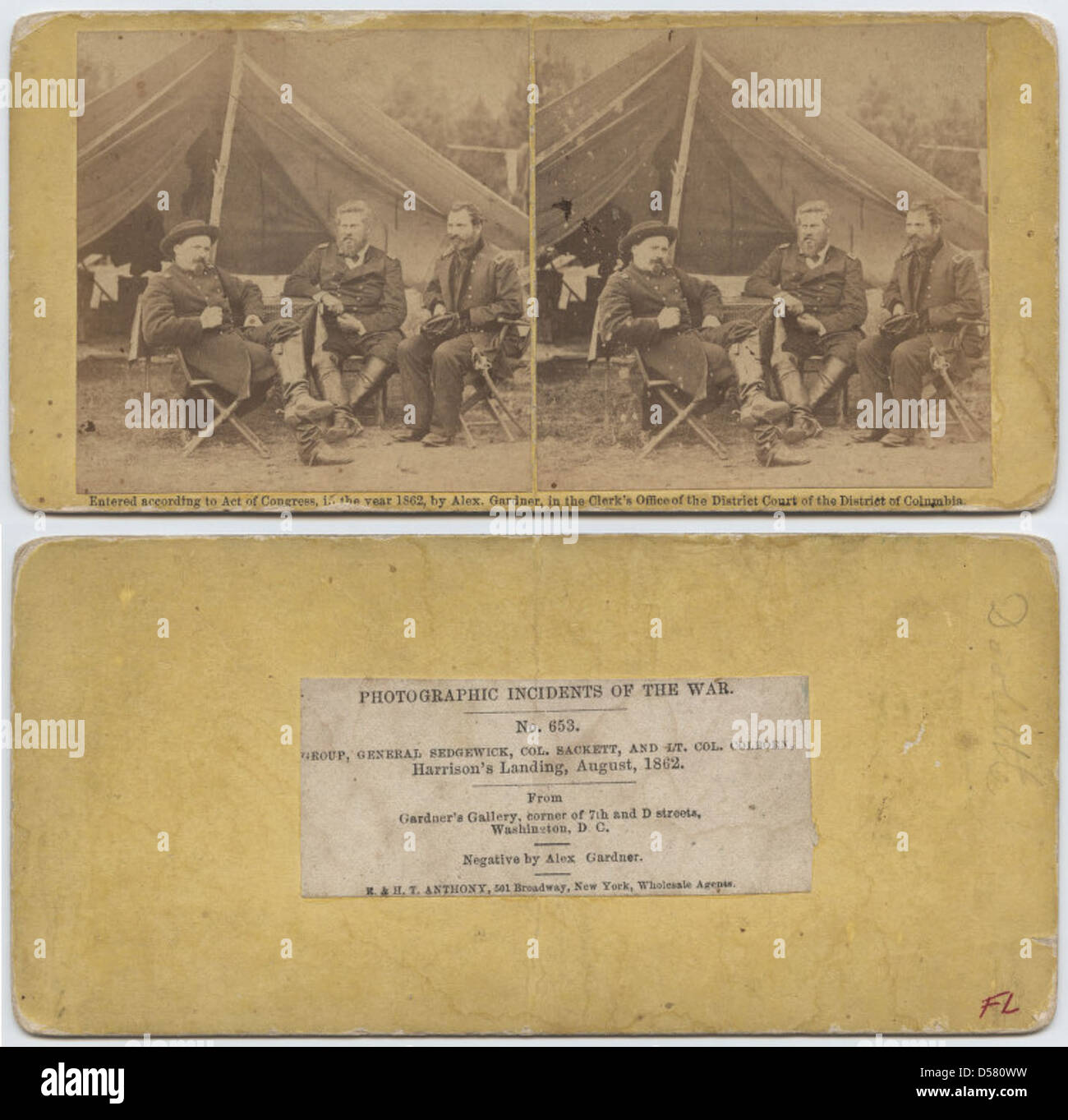 A historic photograph of General John Sedgwick, Colonel Sackett, and ...