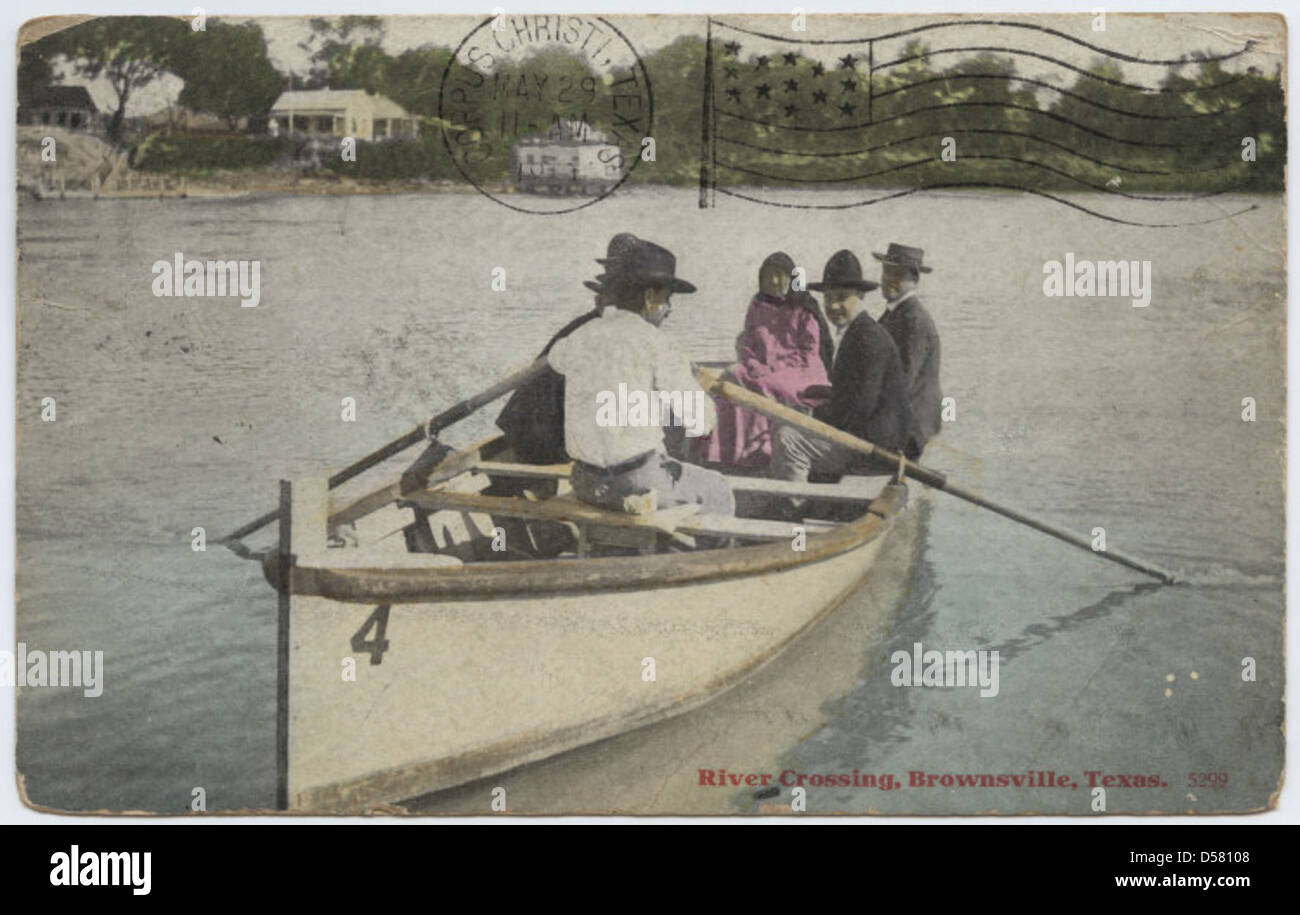A ferry crossing the Rio Grande at Brownsville, Texas, connecting the ...