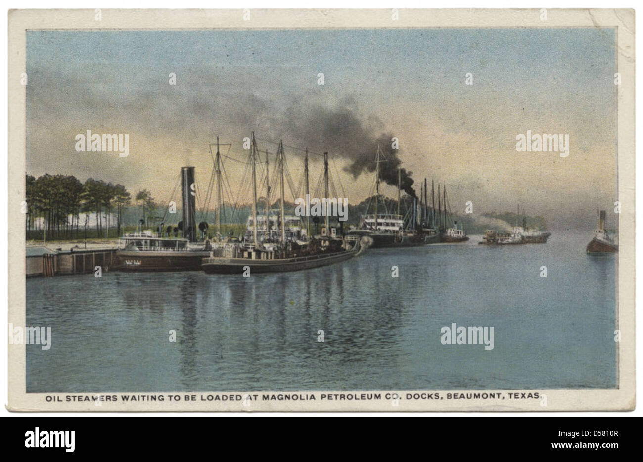 This photograph captures oil steamers waiting to be loaded at the ...