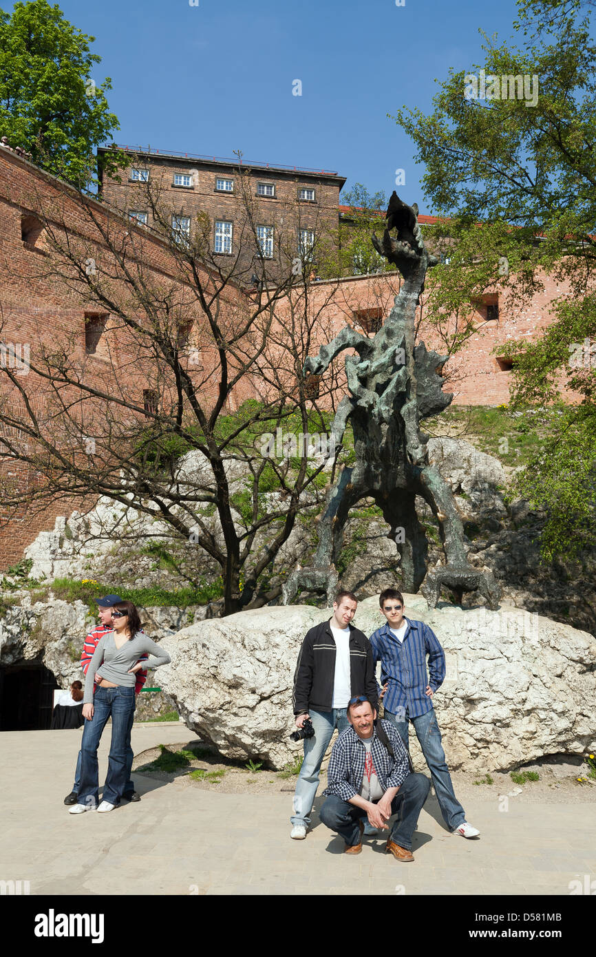 Krakow, Poland, a metal sculpture of the legendary Wawel Dragon Stock ...
