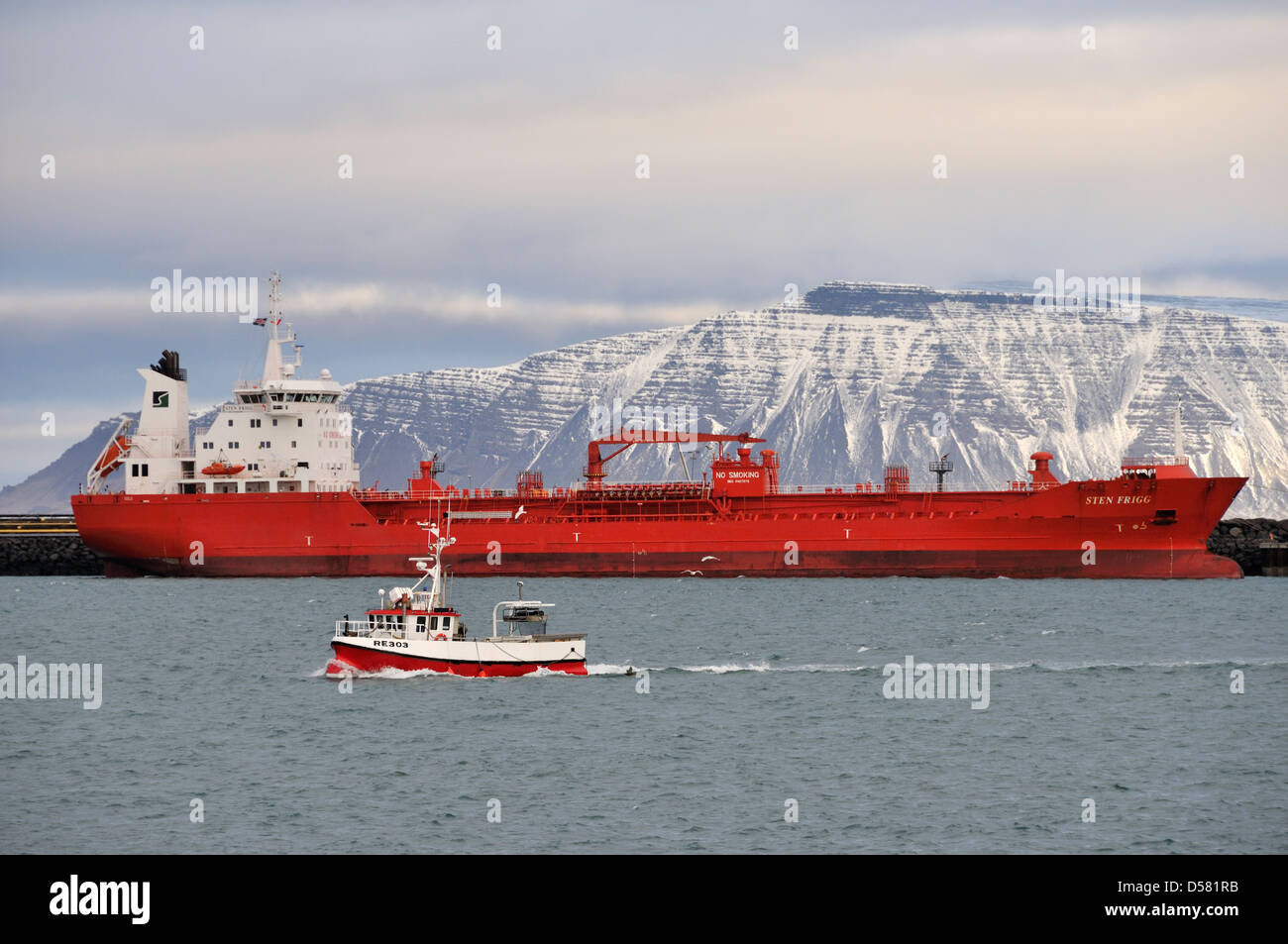 Red cargo Ship in Reykjavik harbour, Iceland Stock Photo - Alamy