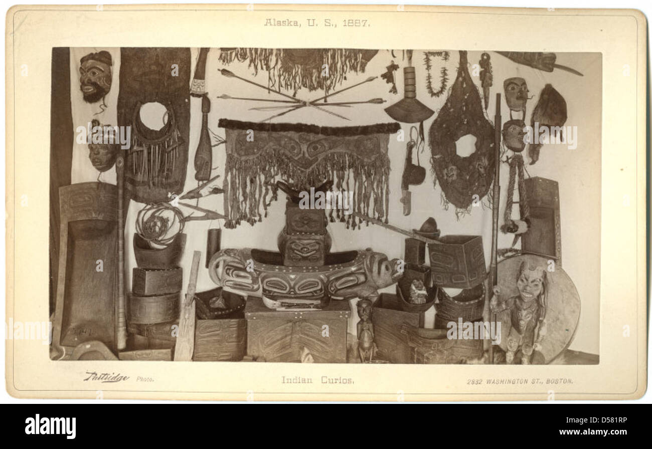 This photograph of Indian curios from Alaska showcases a range of ...