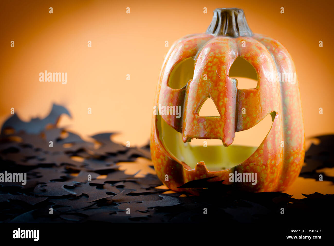 Halloween Pumpkin with bats Stock Photo - Alamy