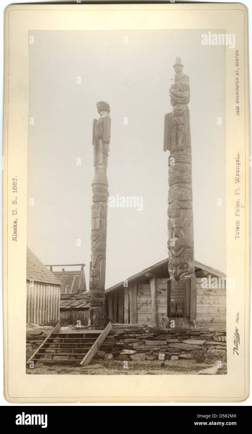 Totem poles at Fort Wrangel, Alaska, showcasing indigenous Alaskan ...