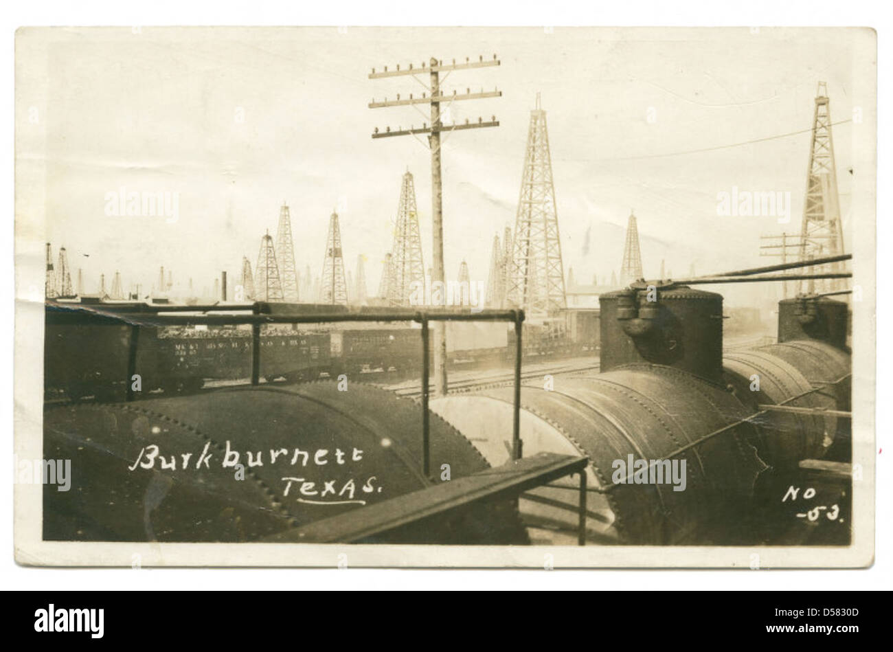This photograph showcases oil derricks in Burkburnett, Texas ...
