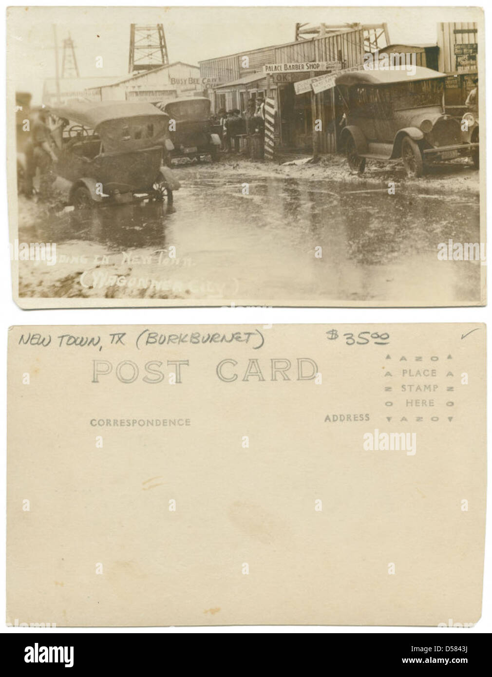 A photograph depicting the fording of a river in New Town, Texas ...