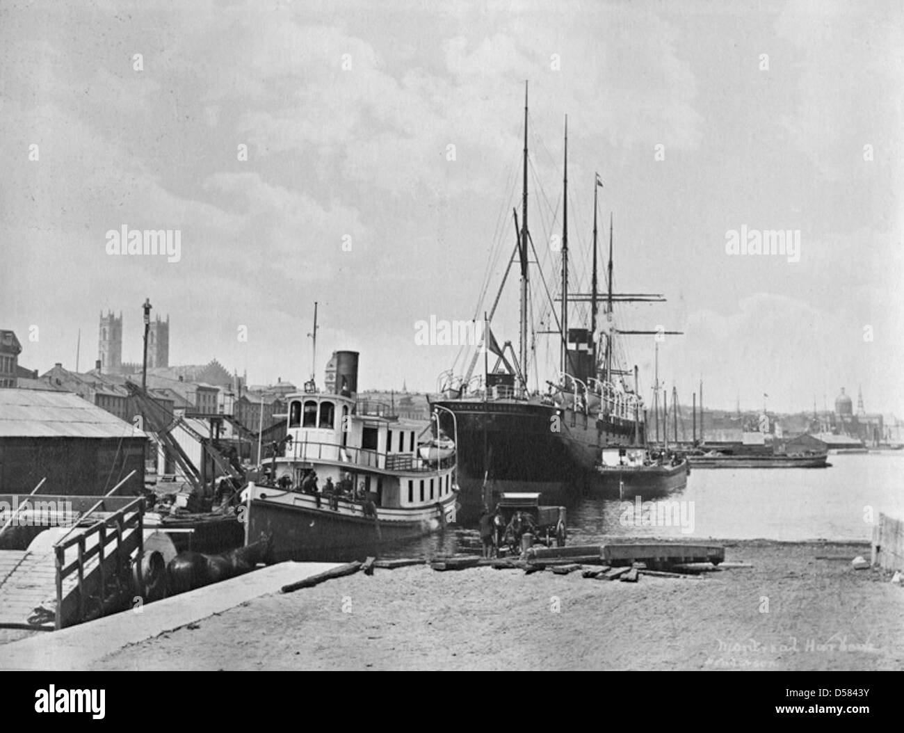 Tug and S.S. "Parisian," Montreal harbour, QC, about 1870 Stock Photo ...