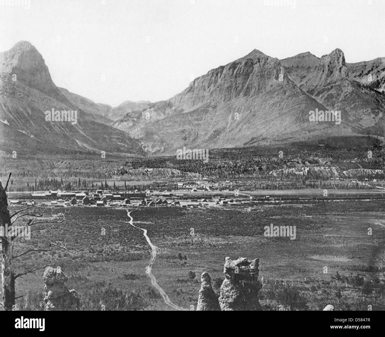 A photograph taken in 1892 showing the Bow River Valley near Canmore ...