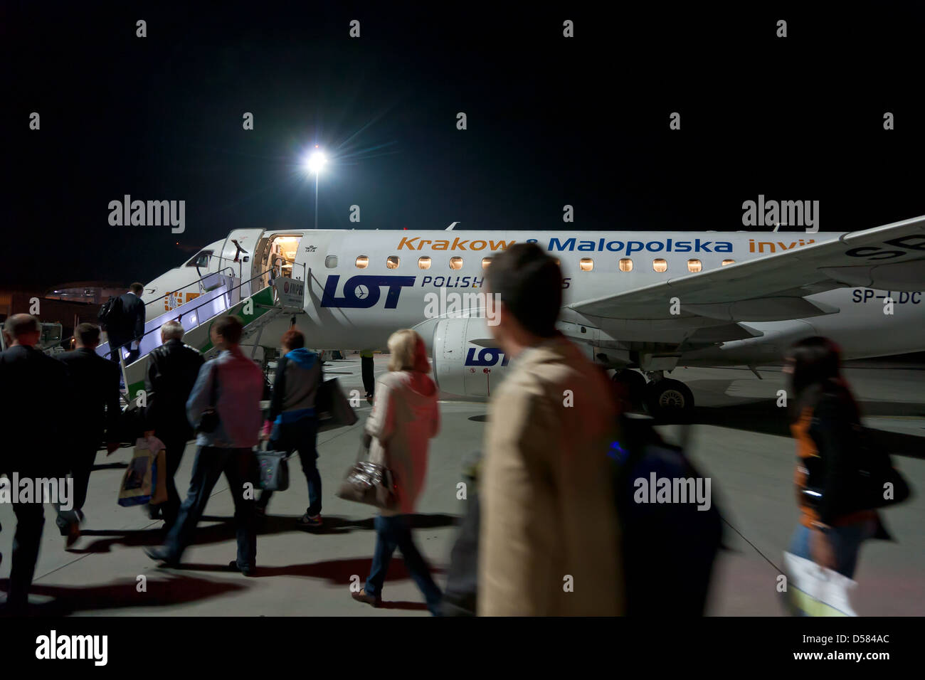 Poznan, Poland, Poznan-Lawica airport, passengers boarding an aircraft ...