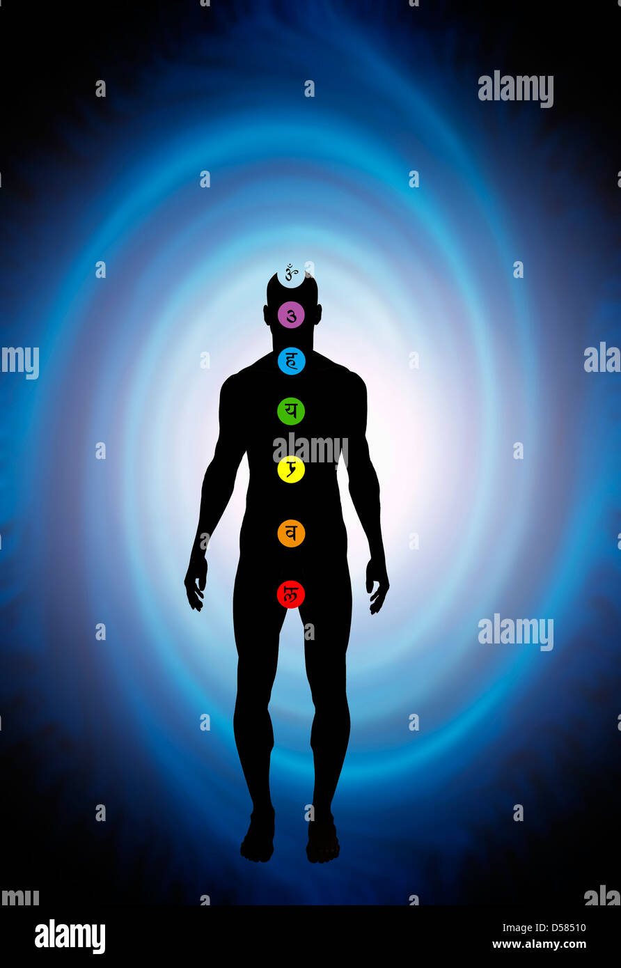 male figure and Chakras symbols Stock Photo - Alamy