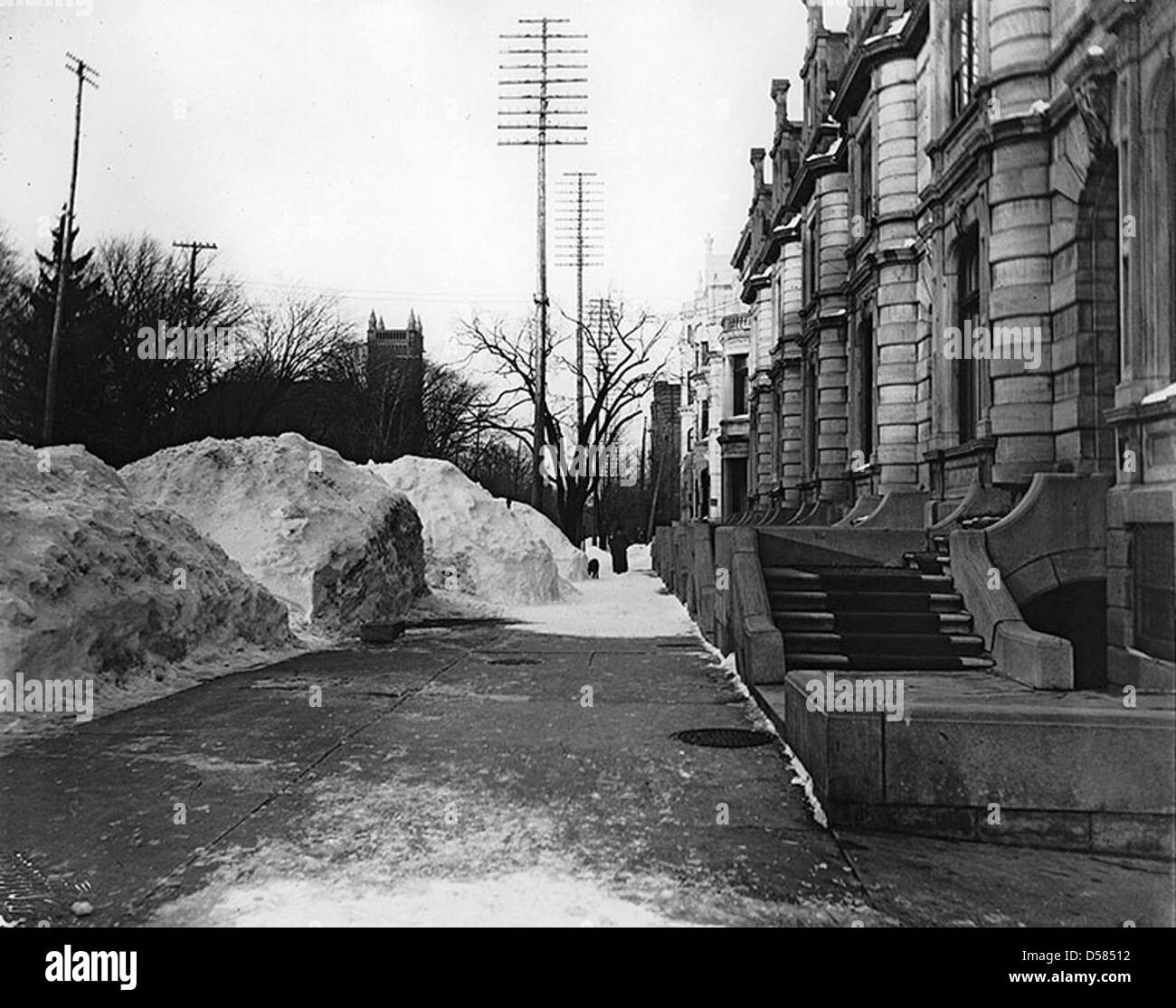 A snow-covered Sherbrooke Street in Montreal, Quebec, captured in 1898 ...