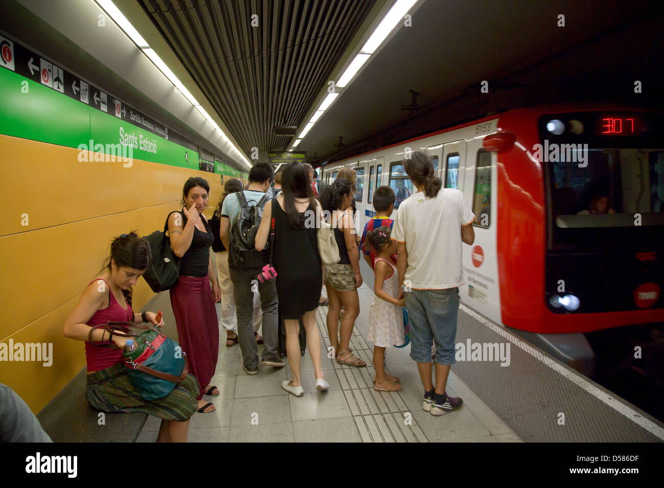 Barcelona, Spain, subway and people in the subway station Sants Estacio ...