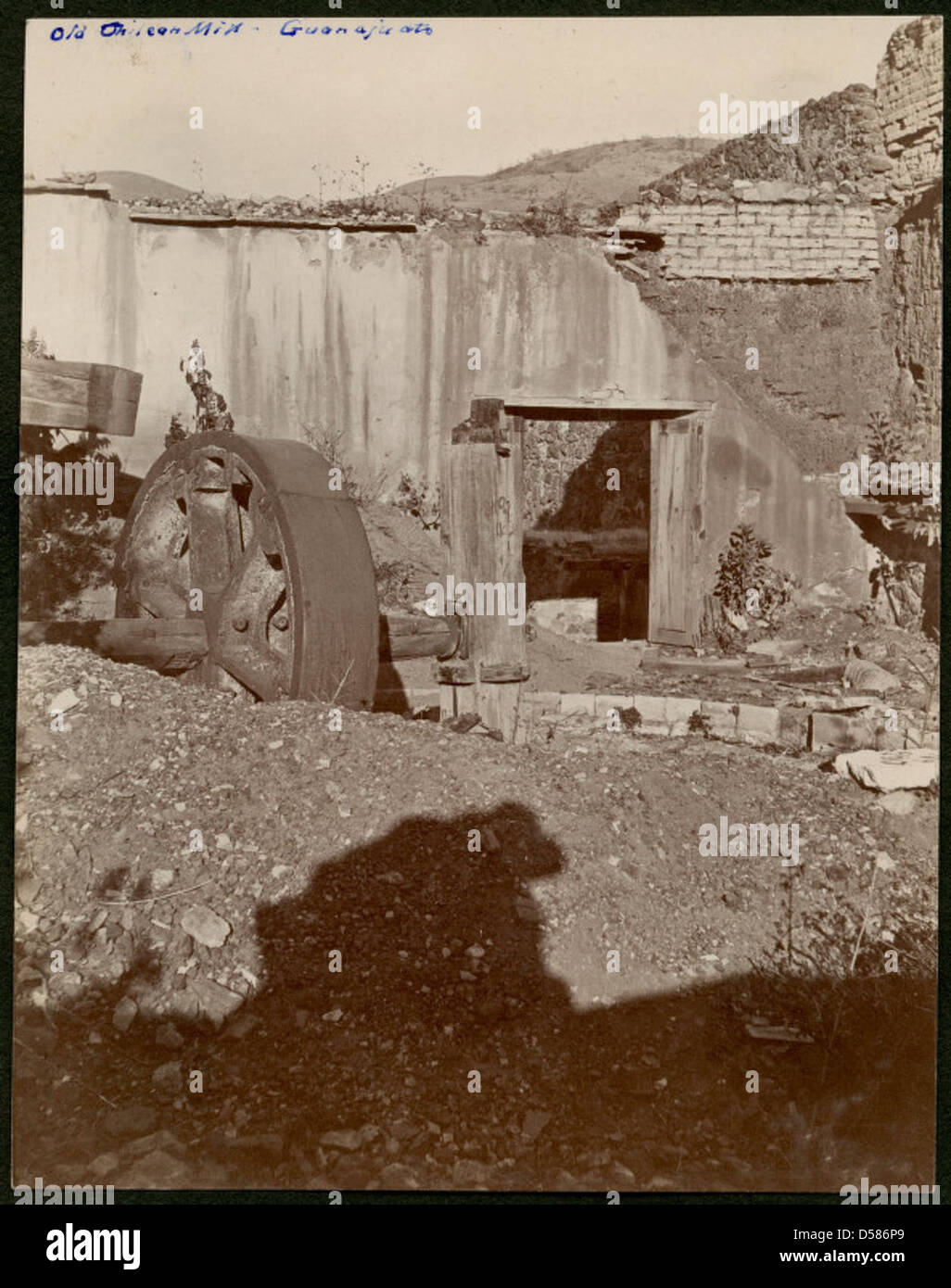 A photograph of an old Chilean mill in Guanajuato, Mexico, showing the ...