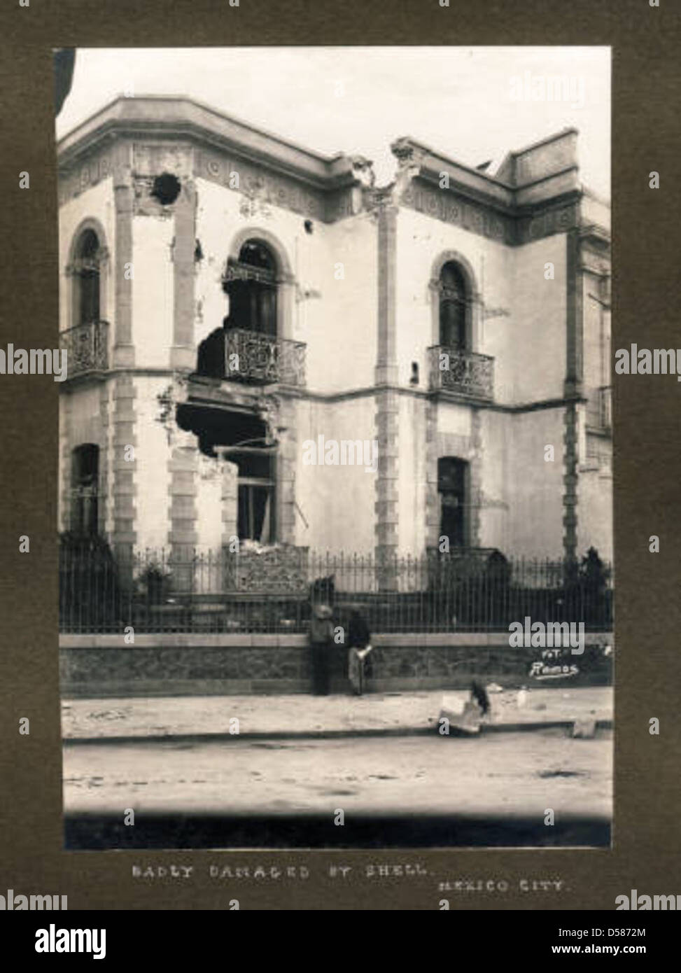 A scene depicting severely damaged buildings in Mexico City, showing ...
