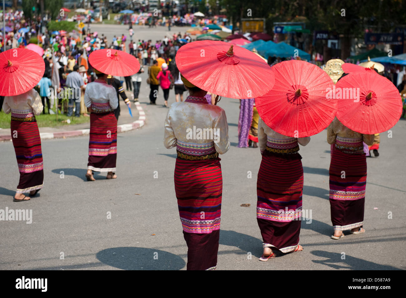 Chiang Rai, Thailand, the Rajabhat University students in costume Stock ...