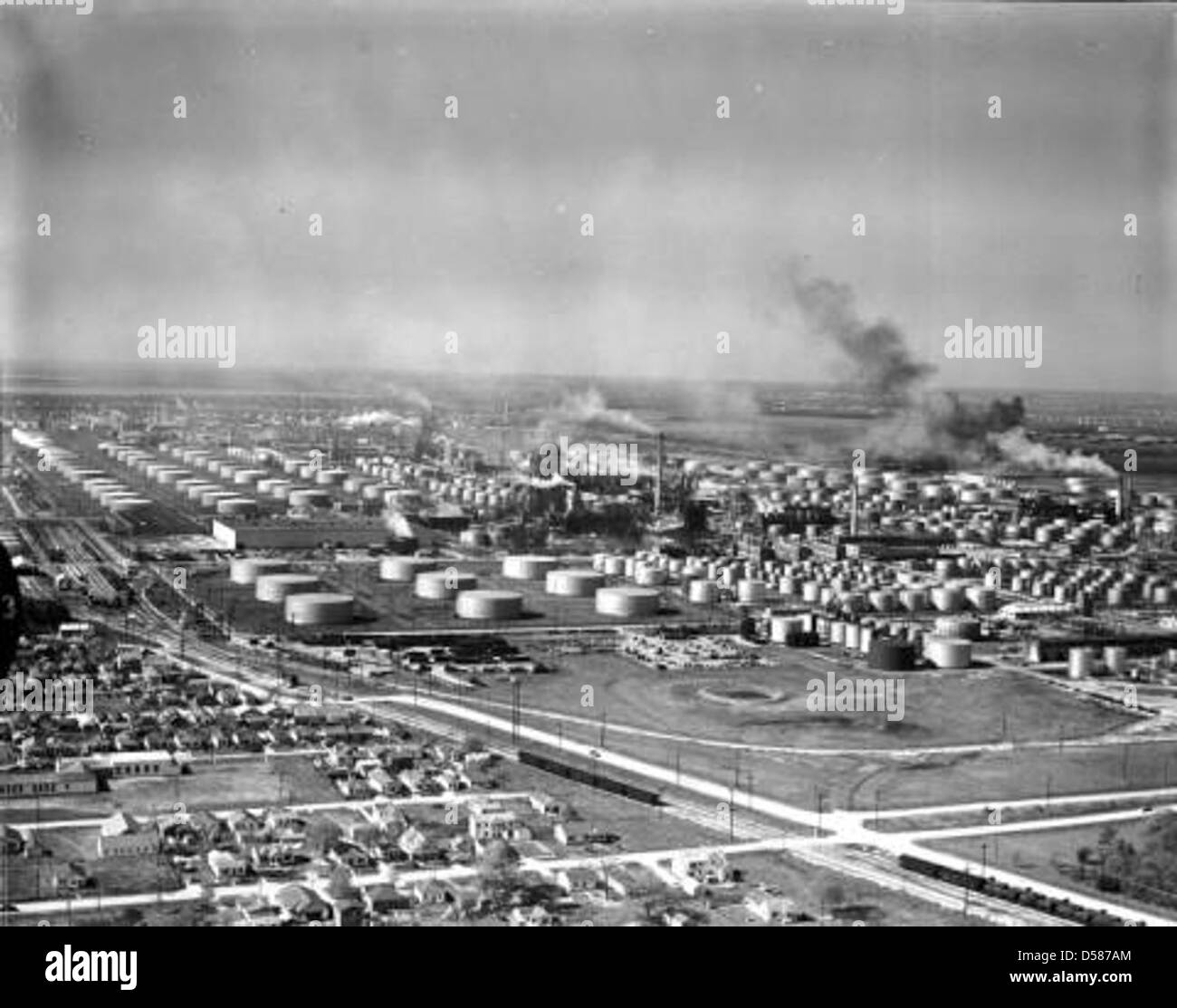 An aerial photograph showing the Humble Oil Refinery in Texas. This ...
