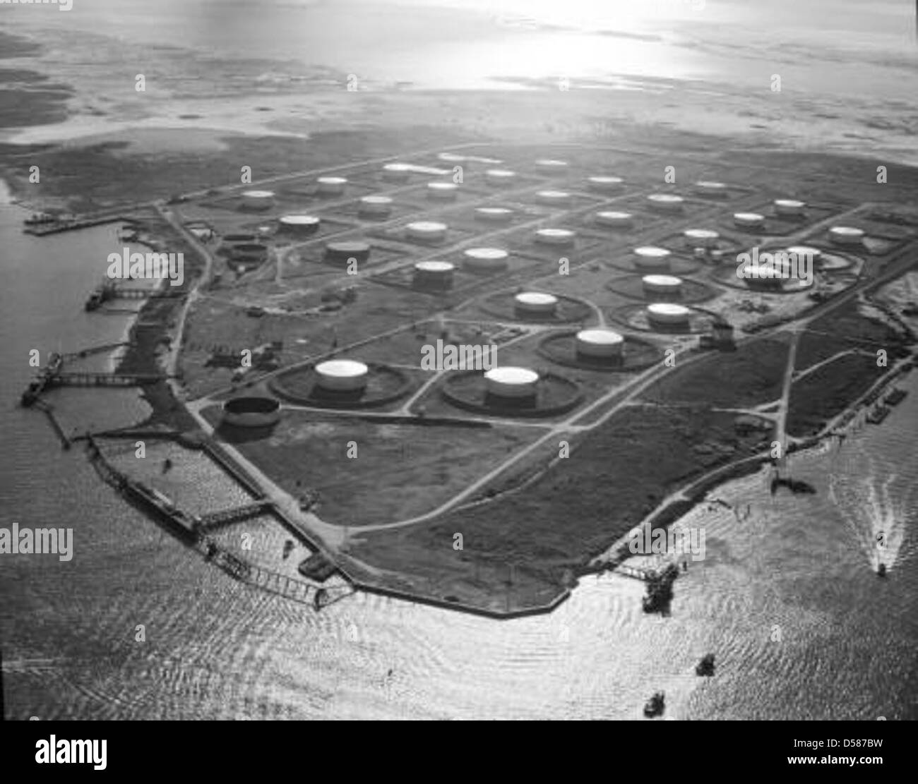 An aerial photograph of Harbor Island, Texas, showcasing the oil ...
