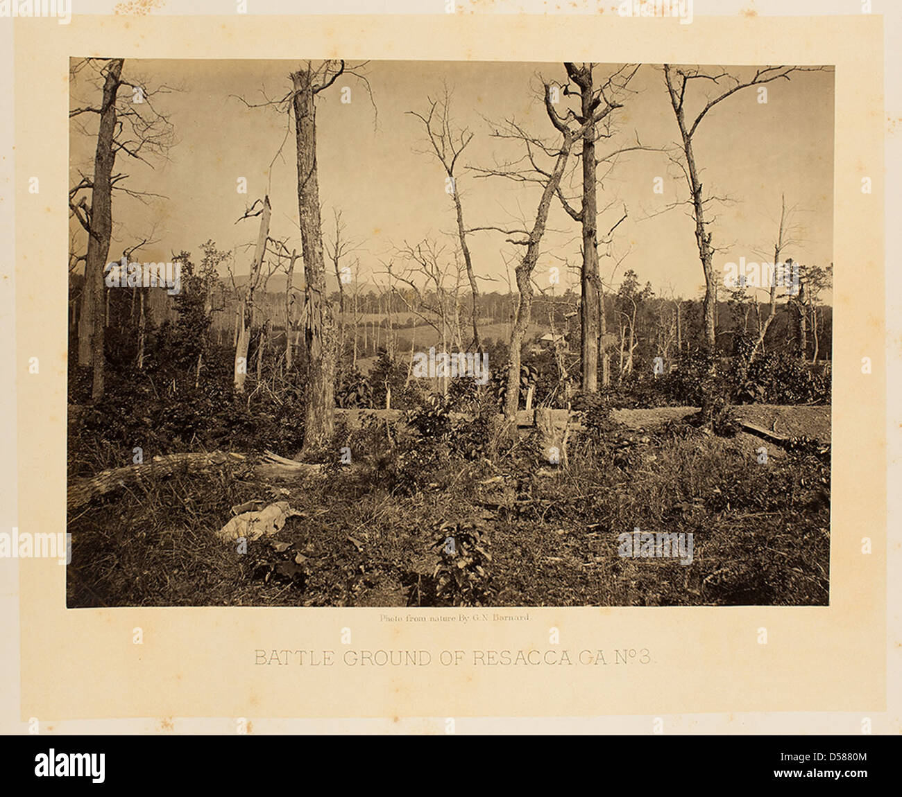 A historical photograph of the battlefield at Resaca, Georgia, during ...