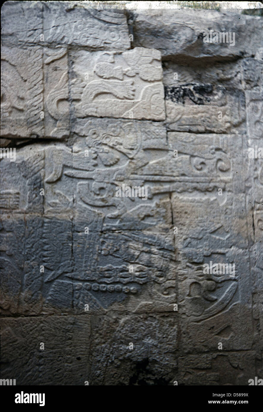 A photograph of the Temple of the Tigers at Chichen Itza, showcasing ...