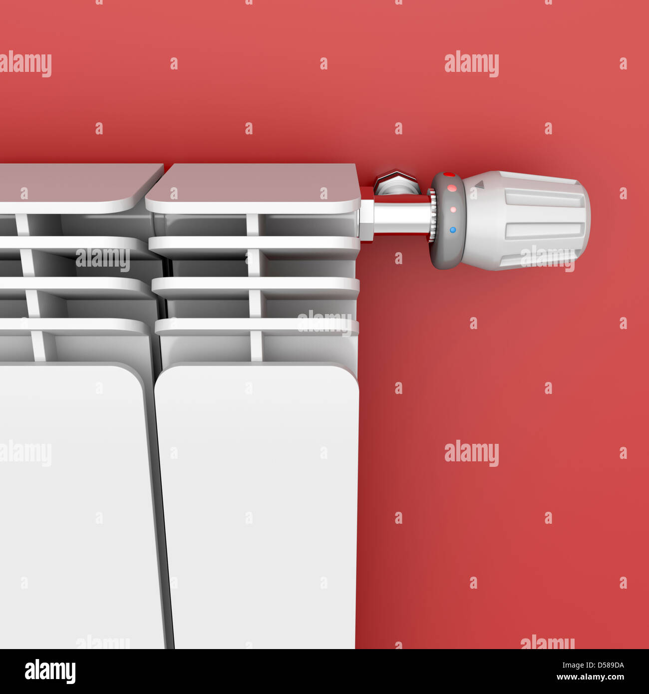 Heating radiator with thermostat attached on red wall Stock Photo - Alamy