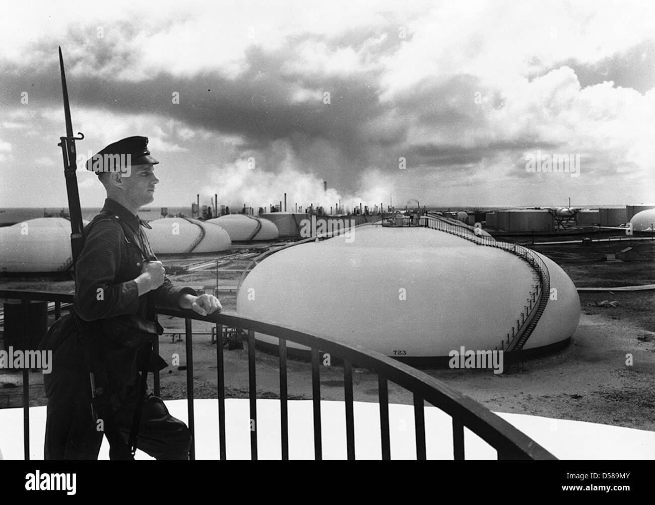 A Dutch soldier is seen guarding the Lago oil refinery in Aruba. This ...
