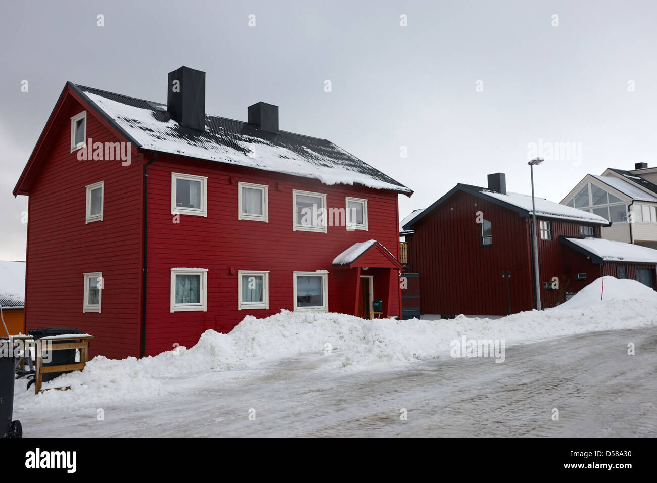 traditional red painted wooden house Honningsvag finnmark norway europe ...