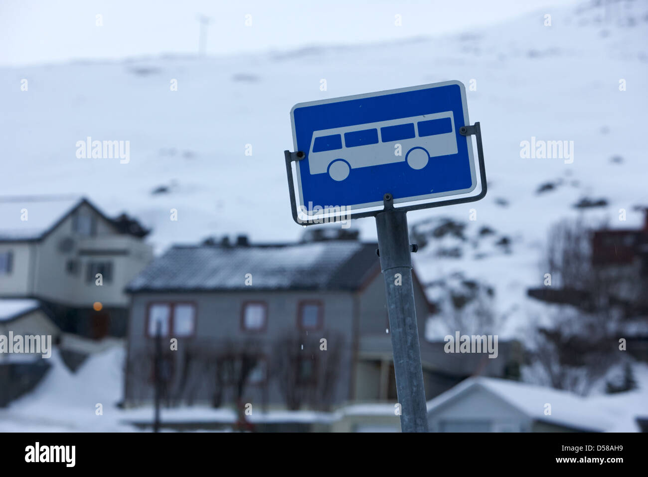 bus stop sign in winter honningsvag norway europe Stock Photo - Alamy