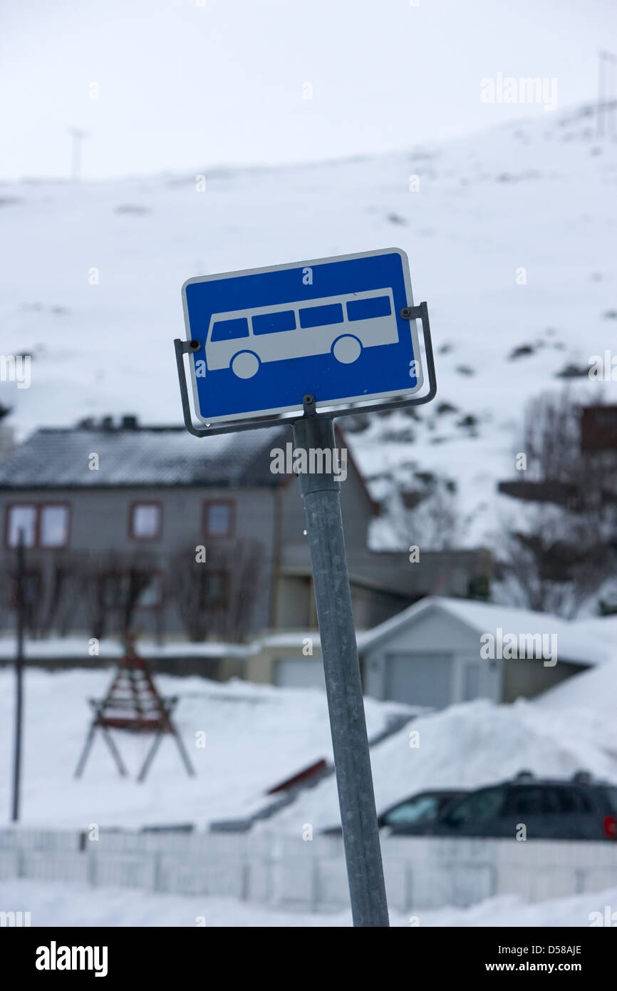 bus stop sign in winter honningsvag norway europe Stock Photo - Alamy