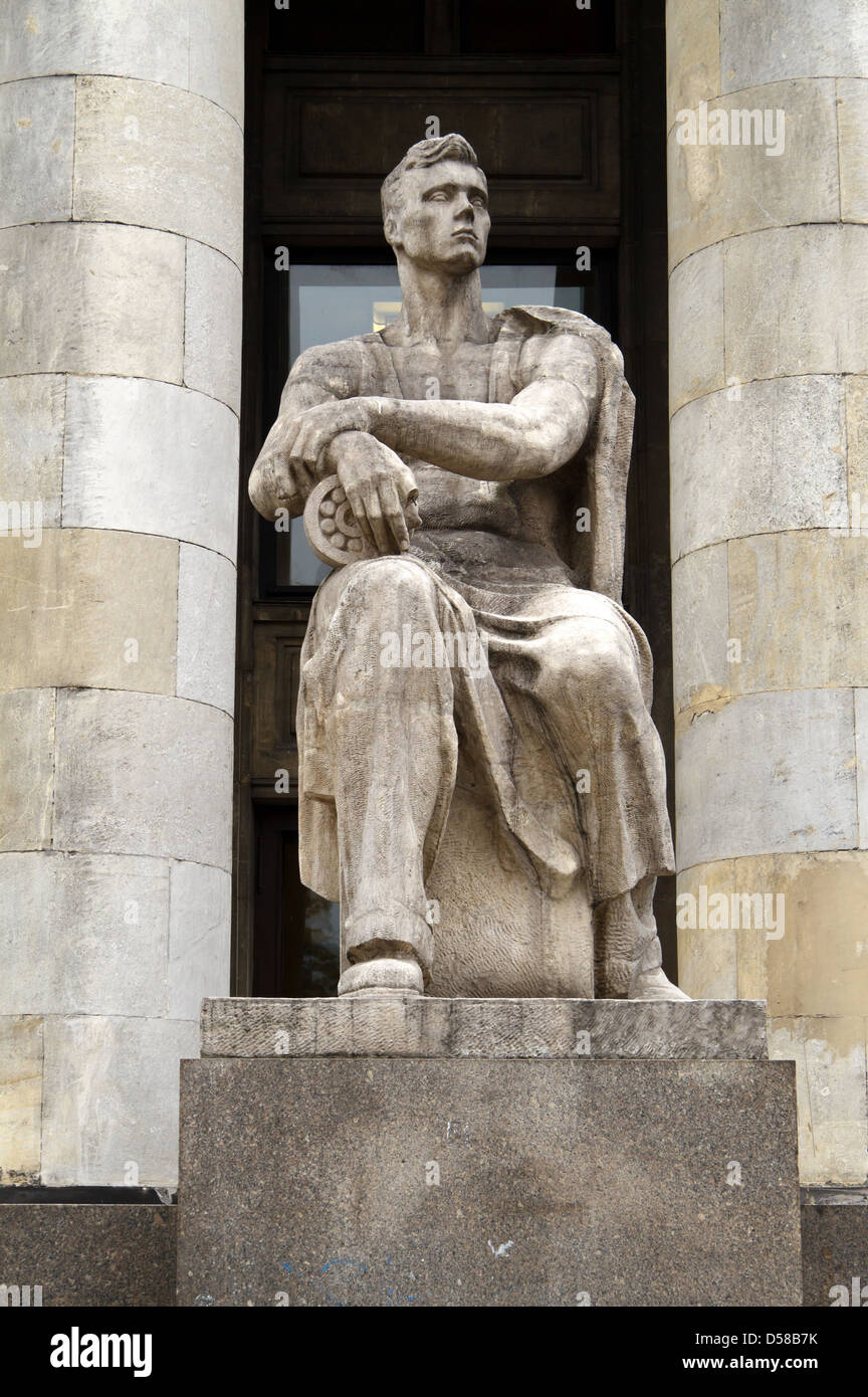 Warsaw, Poland, a statue at the Palace of Culture in the city center ...