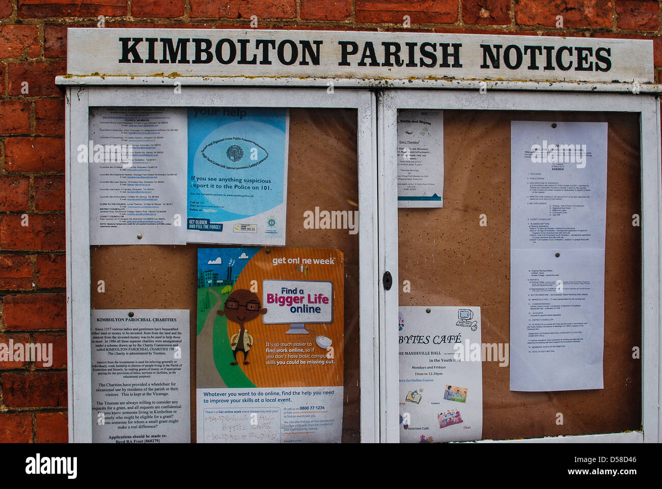 Kimbolton Parish Notice board Stock Photo - Alamy