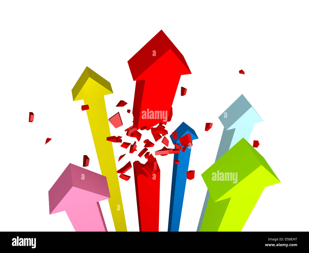 3d render illustration of red arrow breaks apart while competing with ...