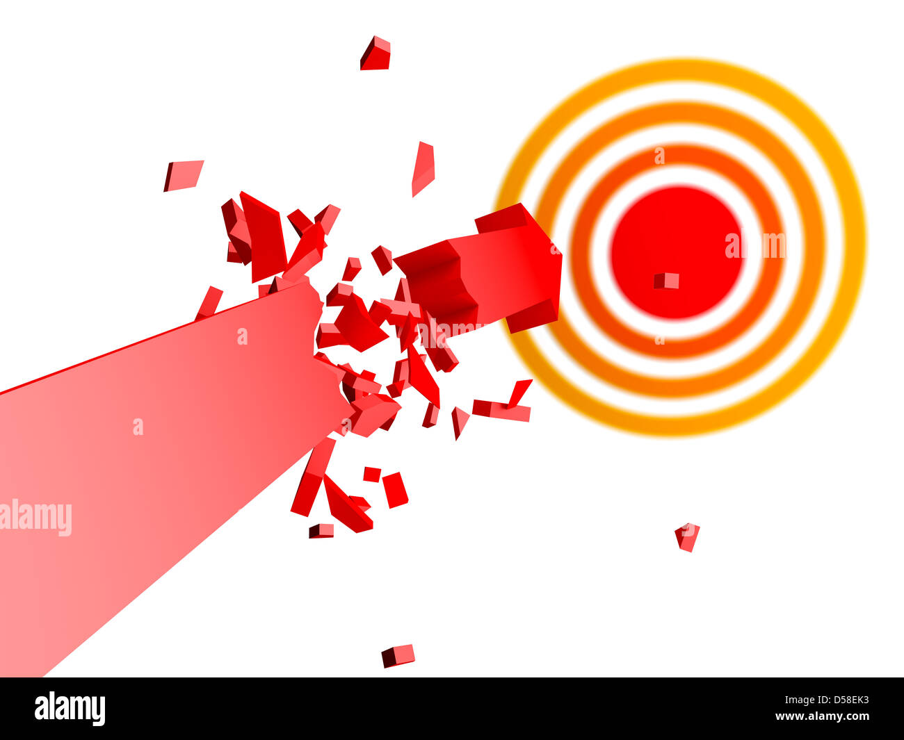 3d render illustration of arrow breaks apart before reaching it's ...