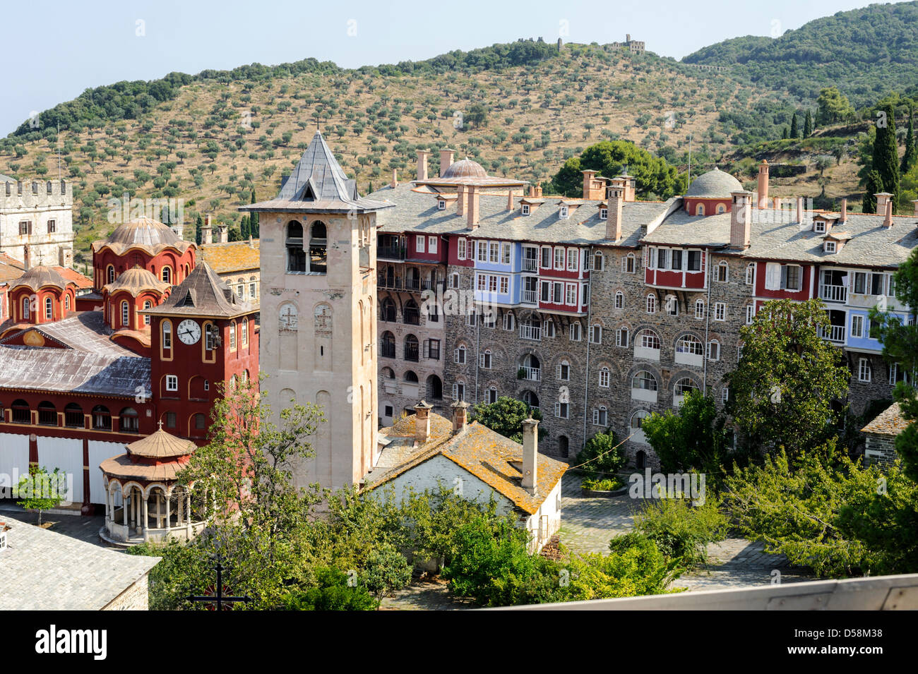 Inner courtyard in Monastery Vatopedi, Mount Athos, Greece Stock Photo ...