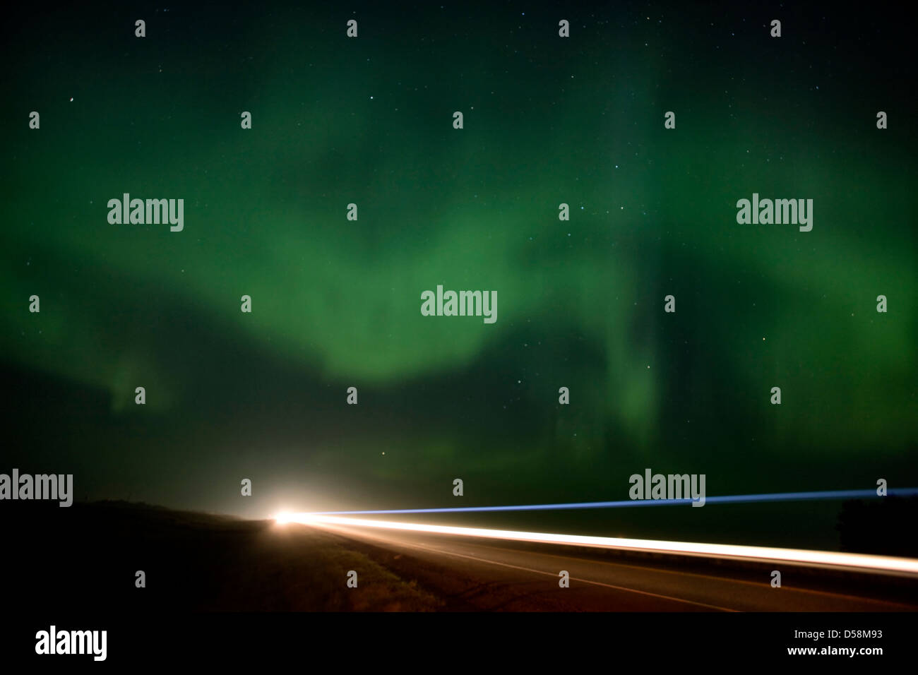 Northern Lights over a Saskatchewan road highway Stock Photo - Alamy