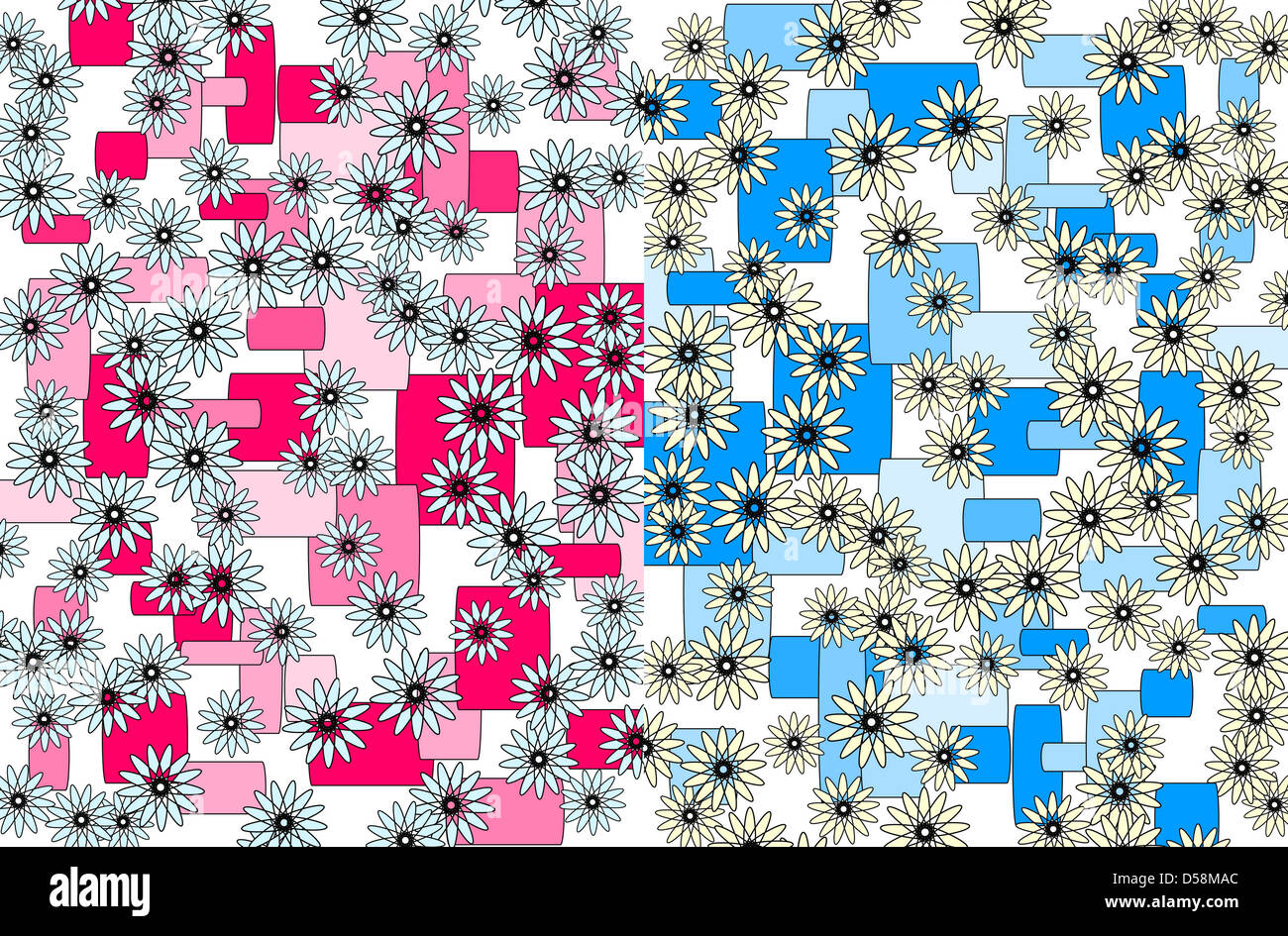 Modern classic abstract design with floral and geometric motifs in blue ...