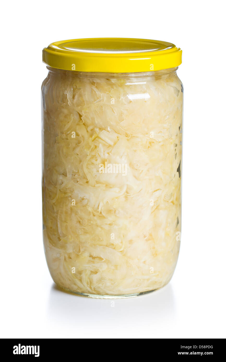 sauerkraut in jar on white background Stock Photo - Alamy