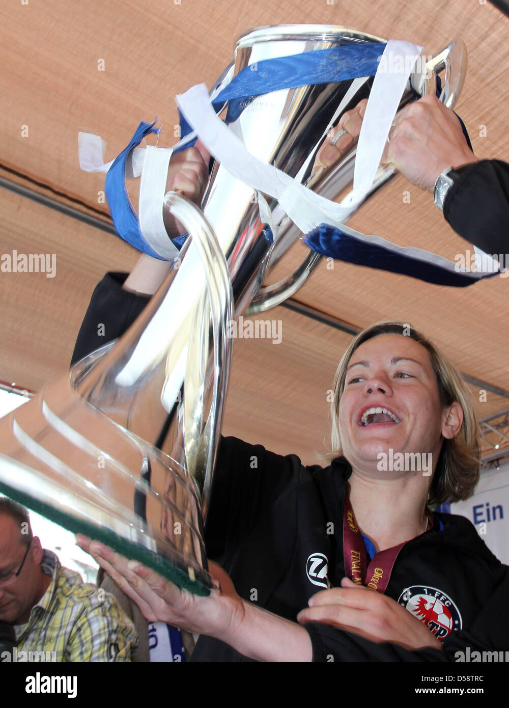 Jennifer Zietz of FFC Turbine Potsdam poses with the champions league ...