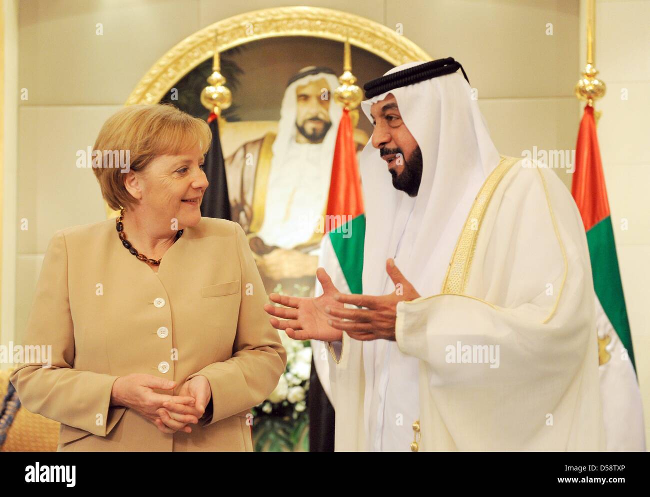 German Chancellor Angela Merkel is welcomed by UAE's President Sheikh ...