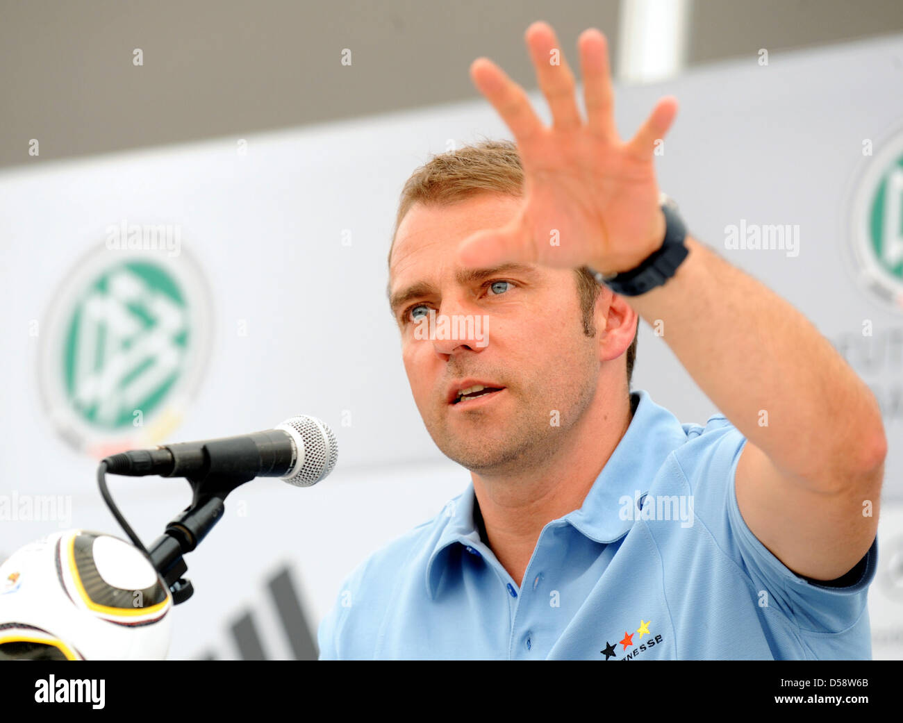 Hansi Flick, assistant coach of the German national soccer team, speaks ...
