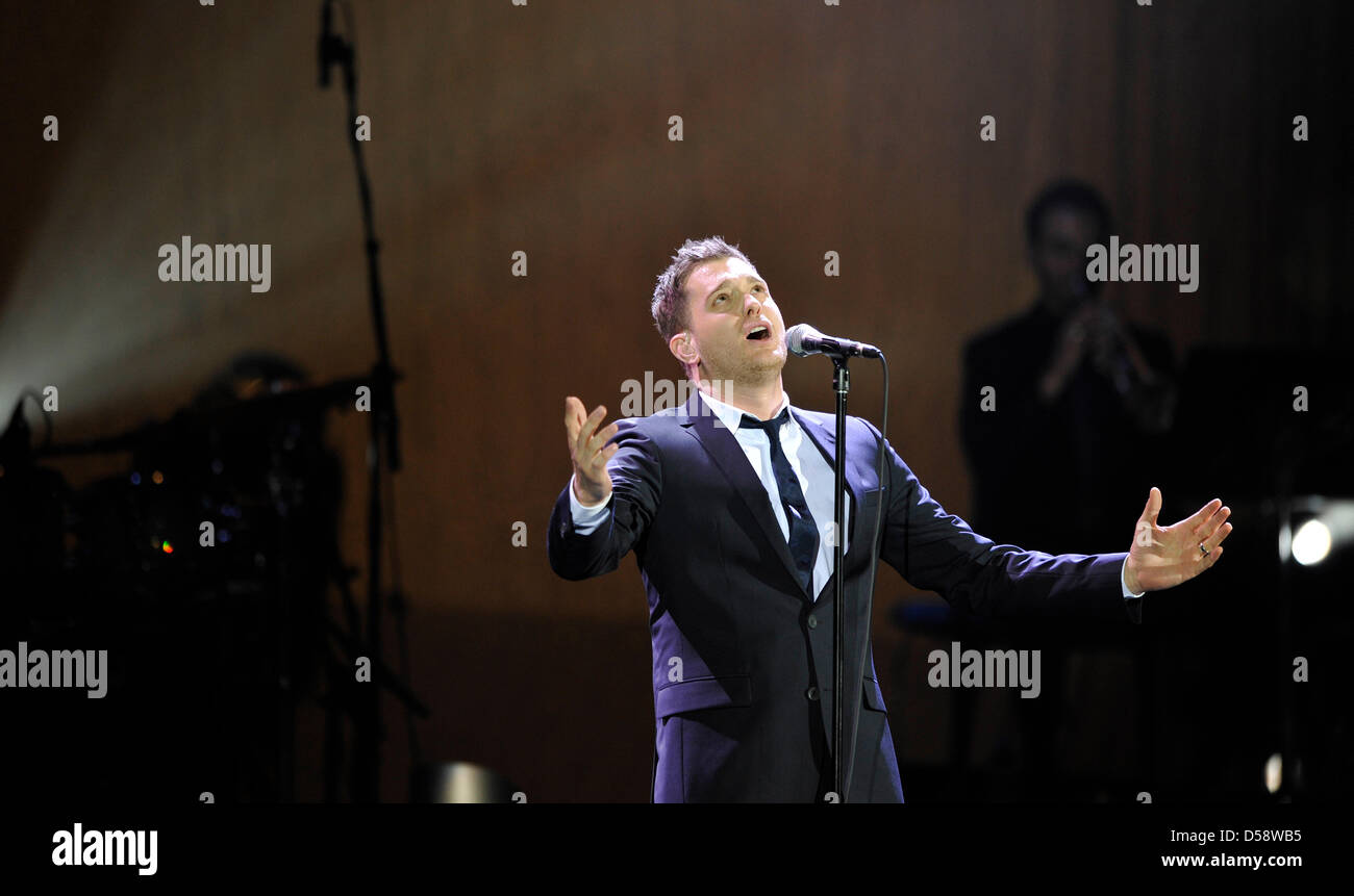 Canadian singer Michael Buble performs during a concert in the ...